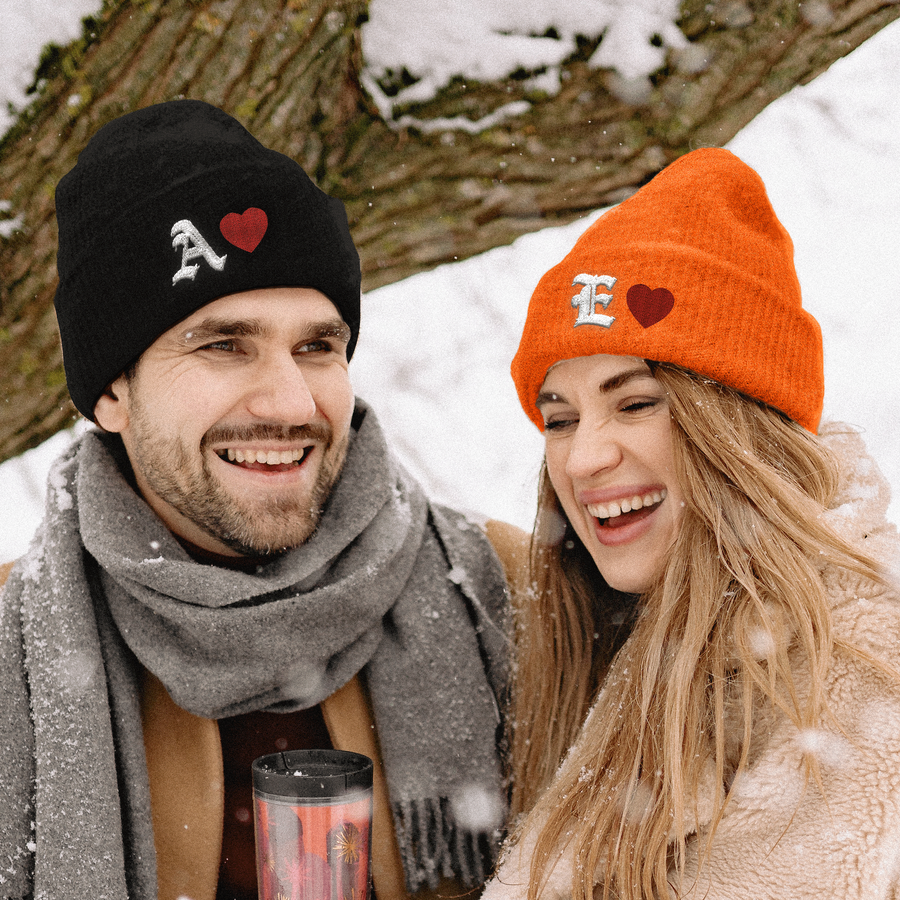 Custom Embroidered Matching Couple Beanies with Initials & Heart ...